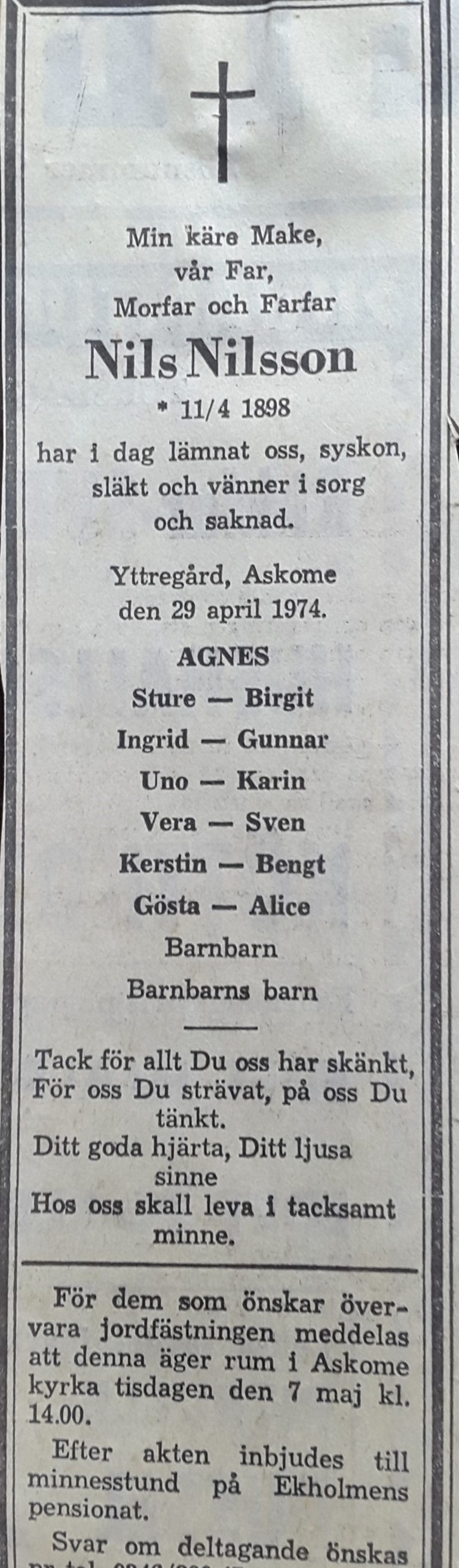 Nils Nilsson, Yttregård, Askome