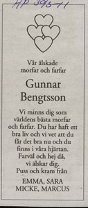 110330 Dödsannons Gunnar Bengtsson