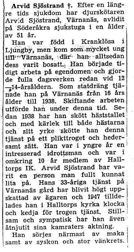 Arvid Sjöstrand, Värnanäs (1903-1954)